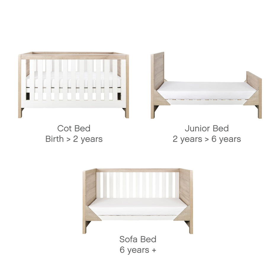Modena 3 In 1 Baby Cot Bed White Oak | Tutti Bambini