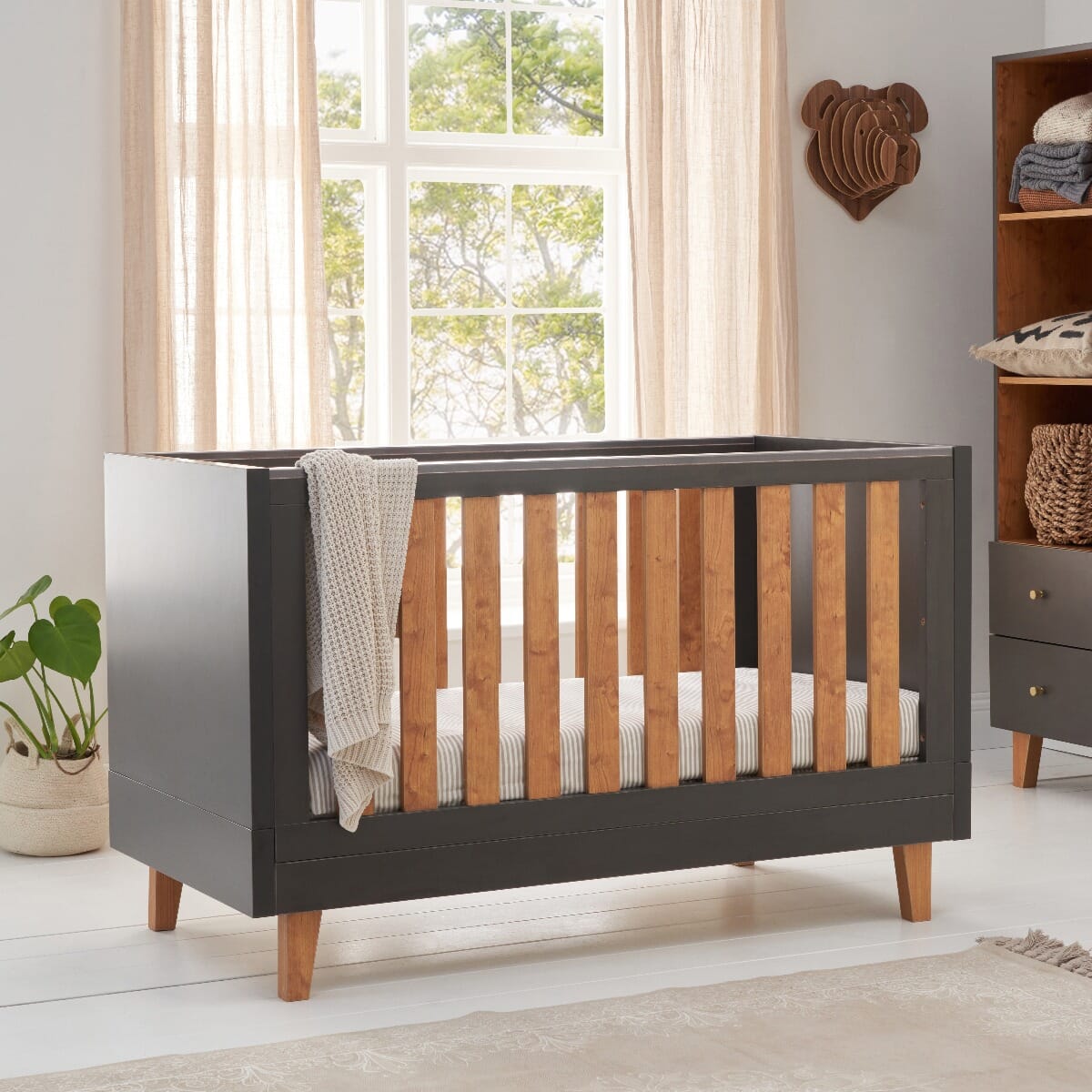 Como Cot Bed Slate Grey & Rosewood | Tutti Bambini