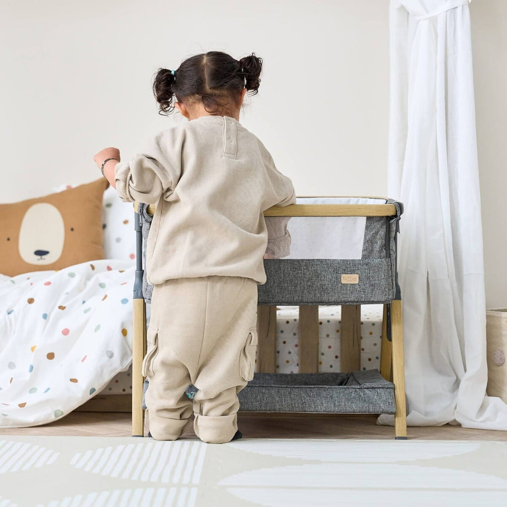 CoZee Mini Me Play Crib in Oak & Charcoal | Tutti Bambini